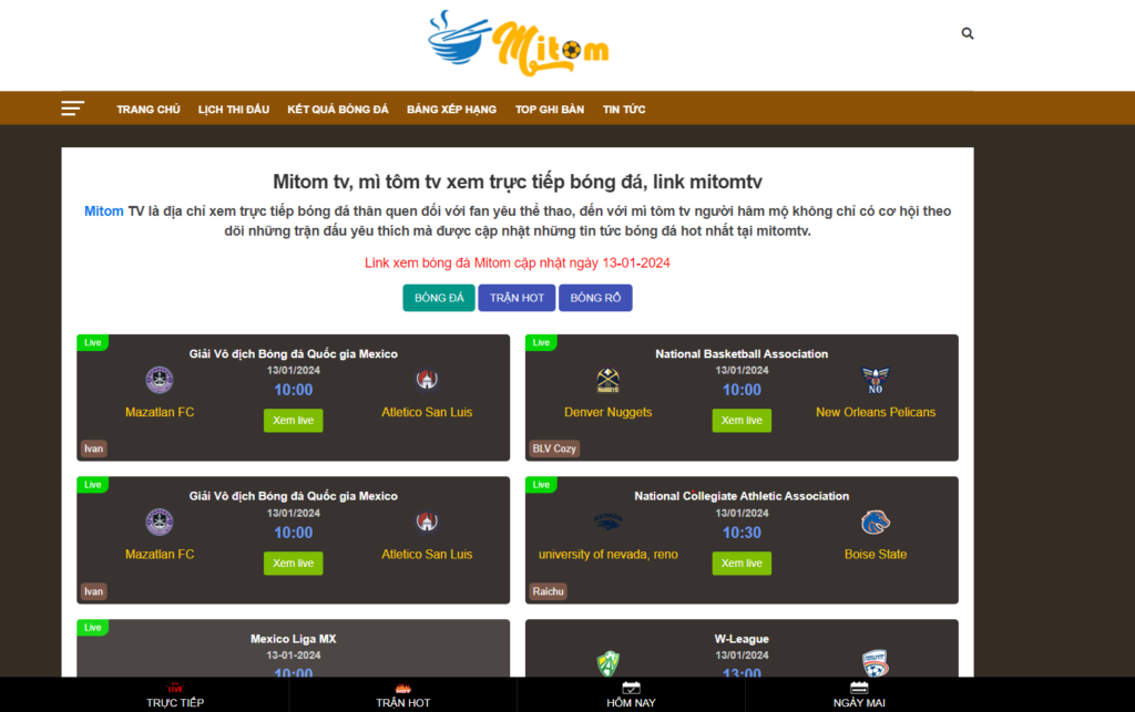 Mitom TV - Nền tảng trải nghiệm xem bóng đá đặc sắc nhất